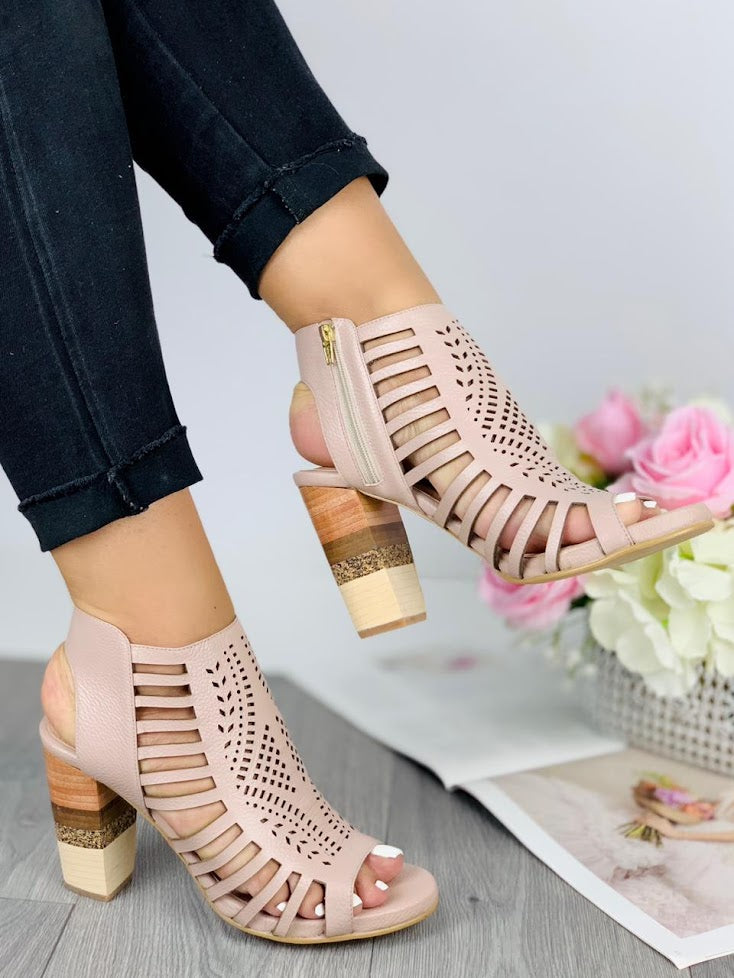 Soft Elegance Light Pink High Heels with Chic Patterns and Stripes ...